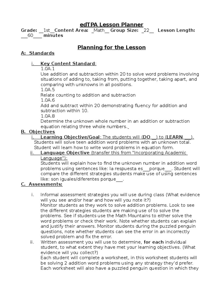 Lesson 1 Edtpa | PDF | Lesson Plan | Discourse
