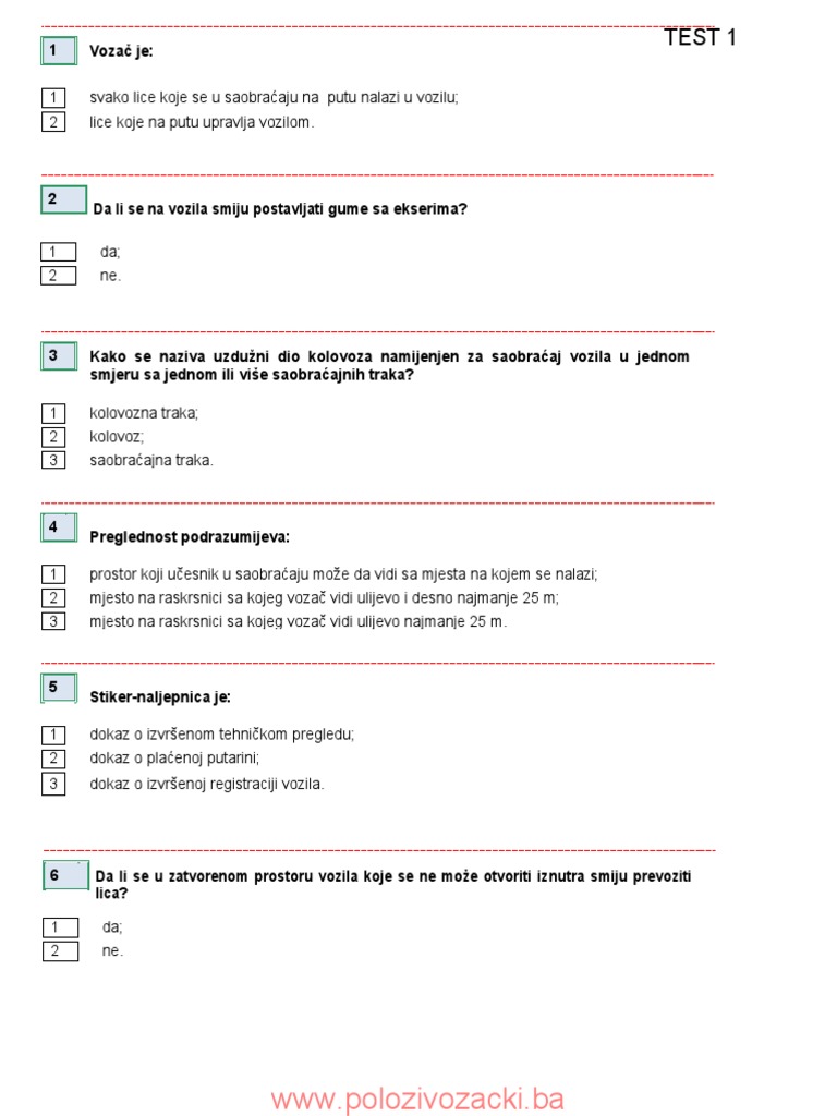Probni Testovi B Kategorija 1 | PDF