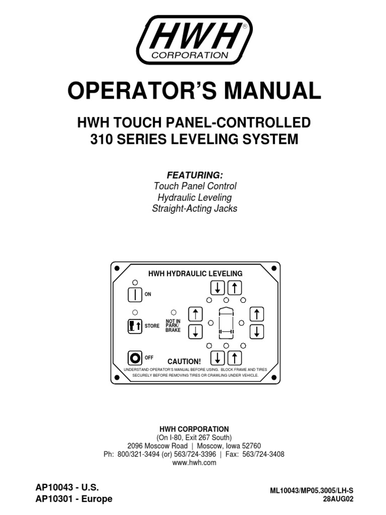 Operator's Manual HWH Touch-Controlled 310 Series Leveling System | PDF ...