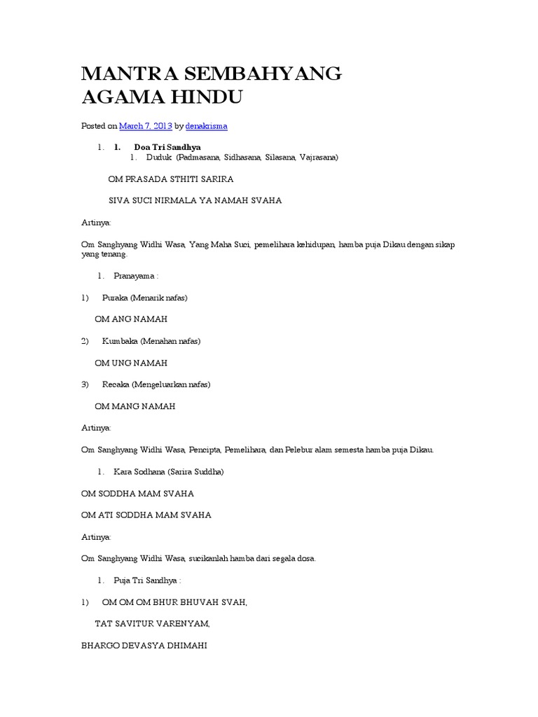 Doa Sembahyang Hindu | PDF