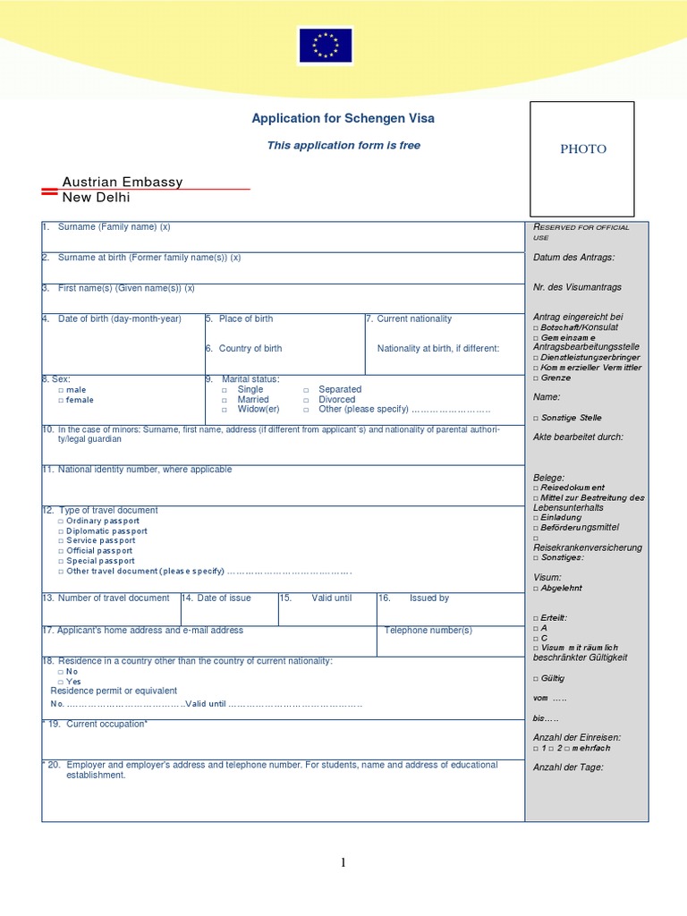 Austria Schengen Visa Application Form | PDF | Travel Visa | Passport