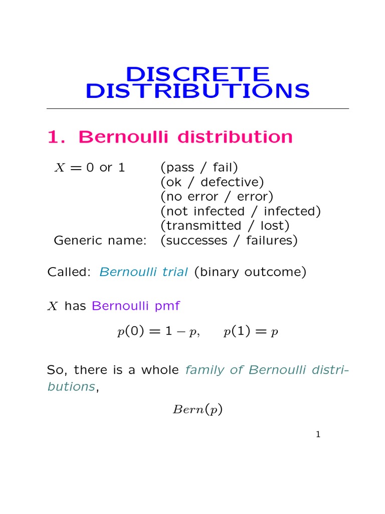Discrete Distributions: 1. Bernoulli Distribution | PDF | Poisson ...