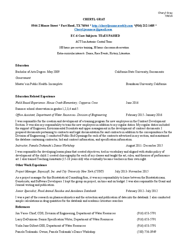 Cheryl Gray Teaching Resume | PDF | Teachers | Specification (Technical ...