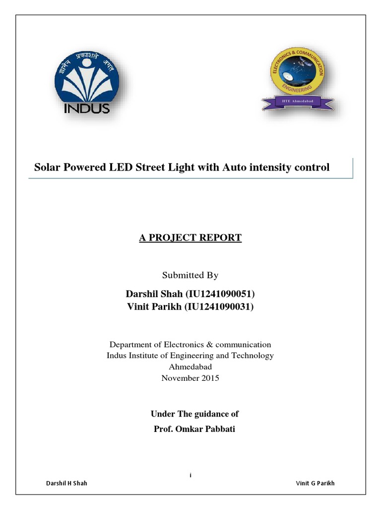 Solar Powered LED Street Light With Auto Intensity Control | PDF | Battery (Electricity ...