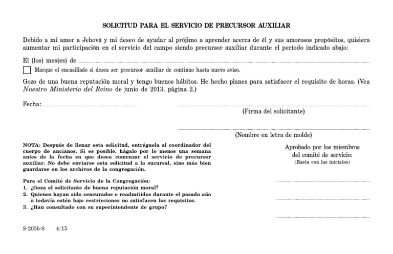 Solicitação de Precursor Auxiliar JW | PDF