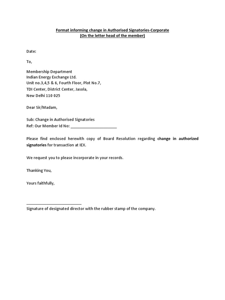 Corporate Signatory Update Notice | PDF | Finance & Money Management