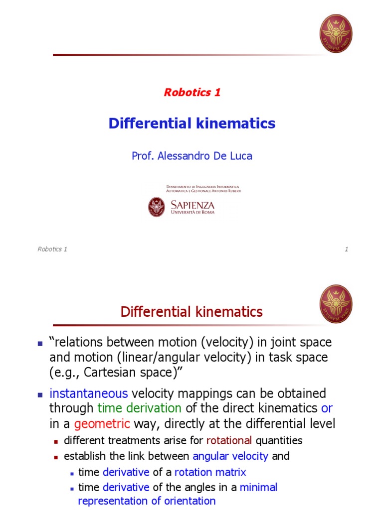 Differential Kinematics: Robotics 1 | PDF