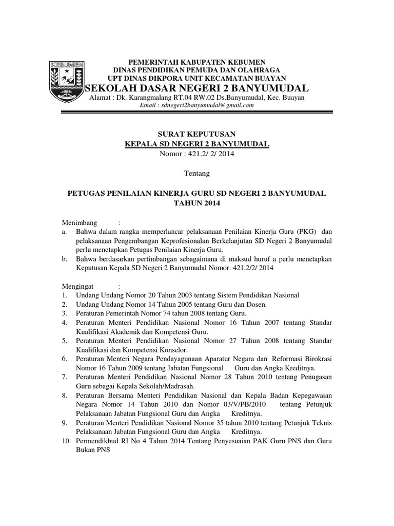 Contoh SK Penugasan PKG 2014 PDF | PDF
