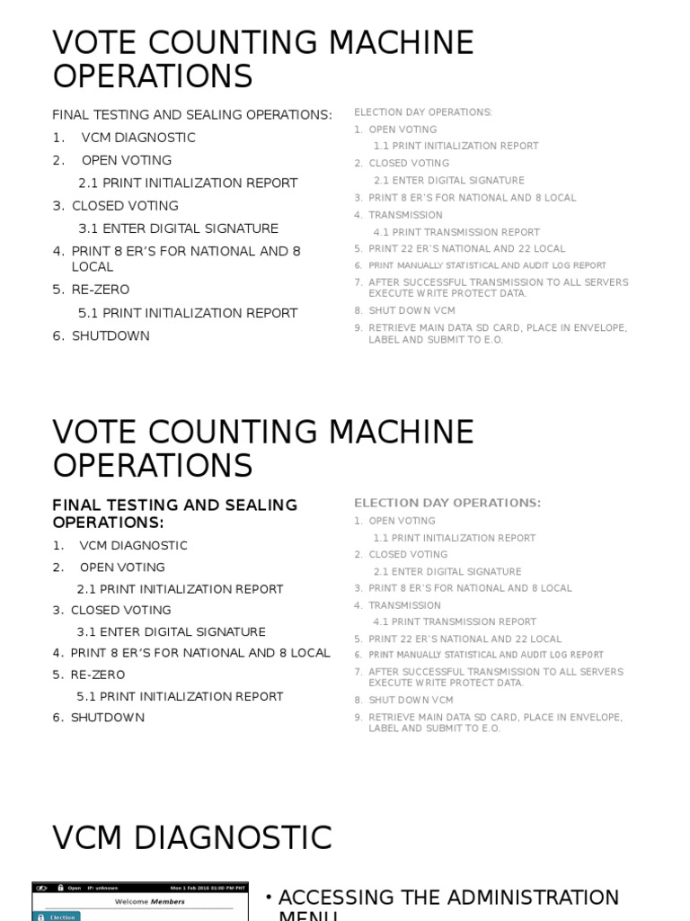 Vote Counting Machine Operations: 6. Print Manually Statistical and ...