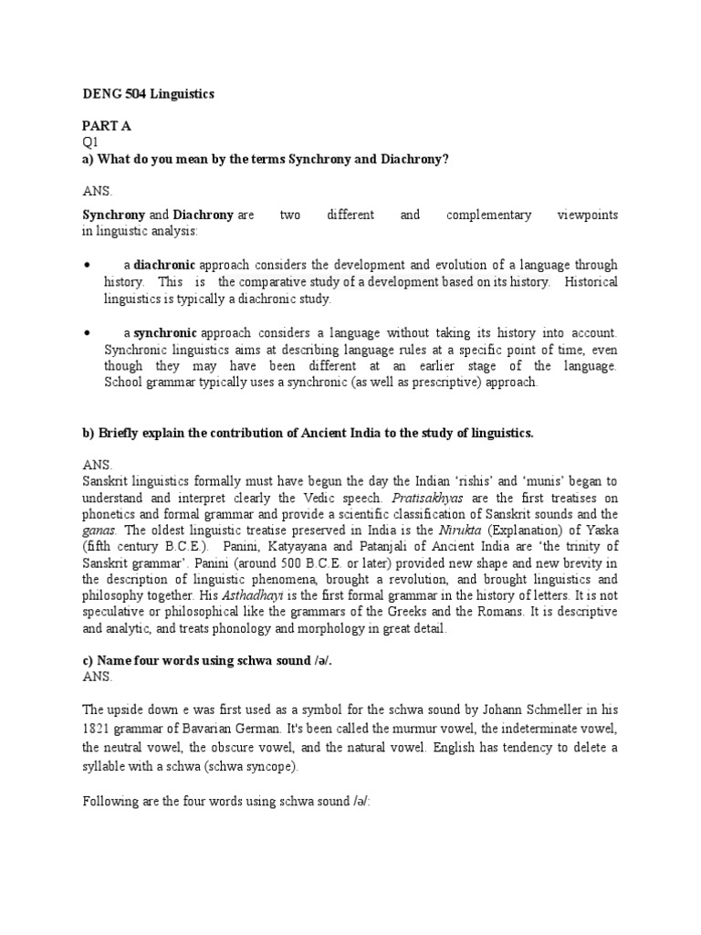 Linguistics Question Answer | PDF | Linguistics | Vowel