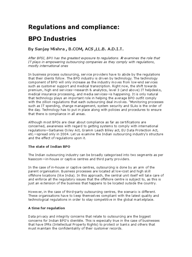 Regulations and Compliance | PDF | Business Process Outsourcing | Audit