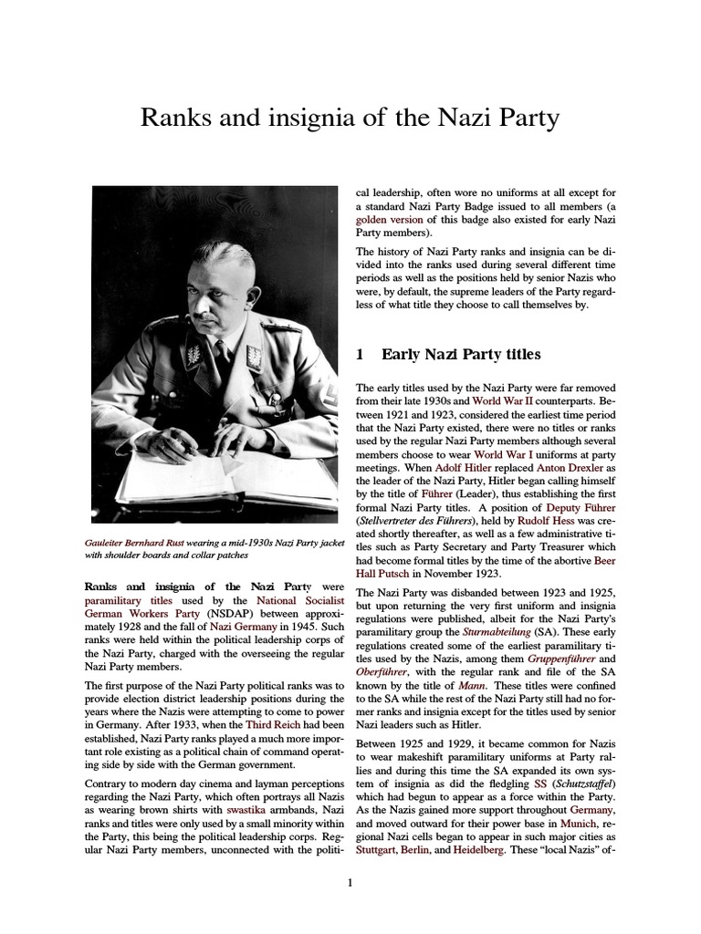 Ranks and Insignia of The Nazi Party | PDF | Nazi Party | Nazis