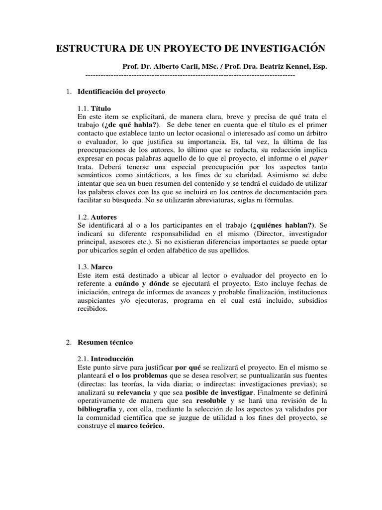 Estructura de Un Proyecto de Investigacion | Metodología | Teoría ...