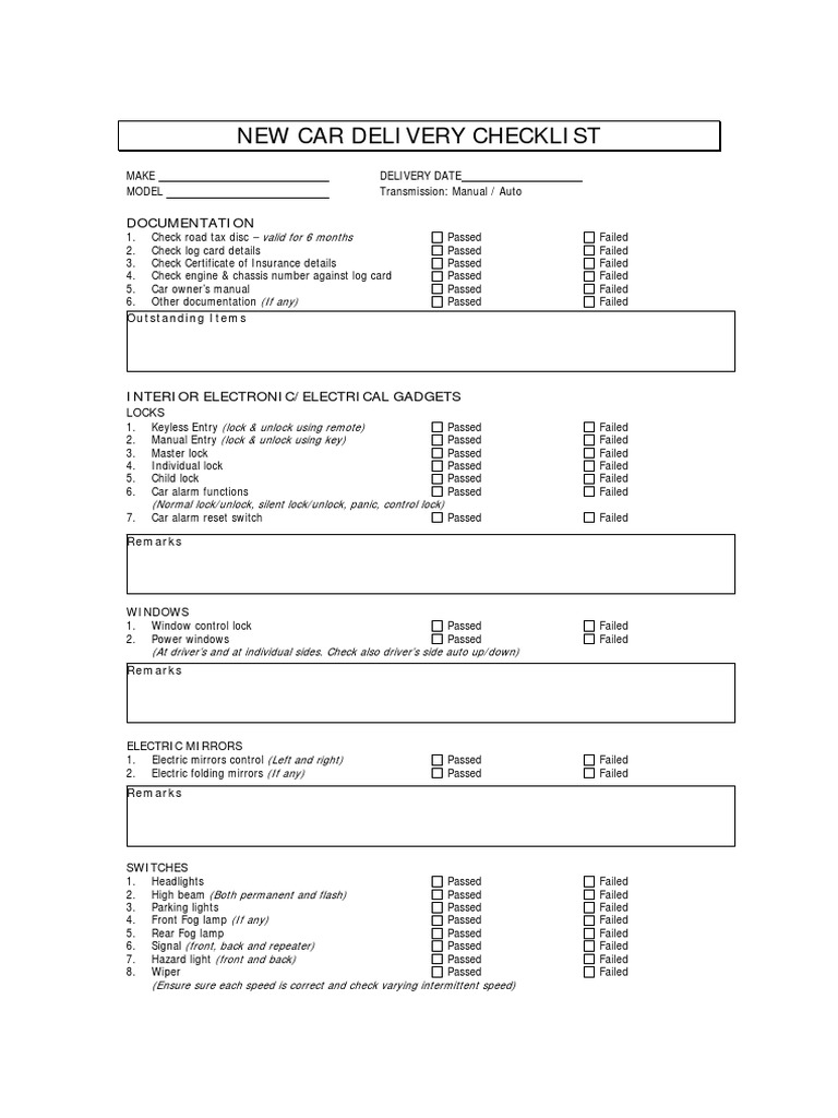 New Car Delivery Checklist: Documentation | PDF