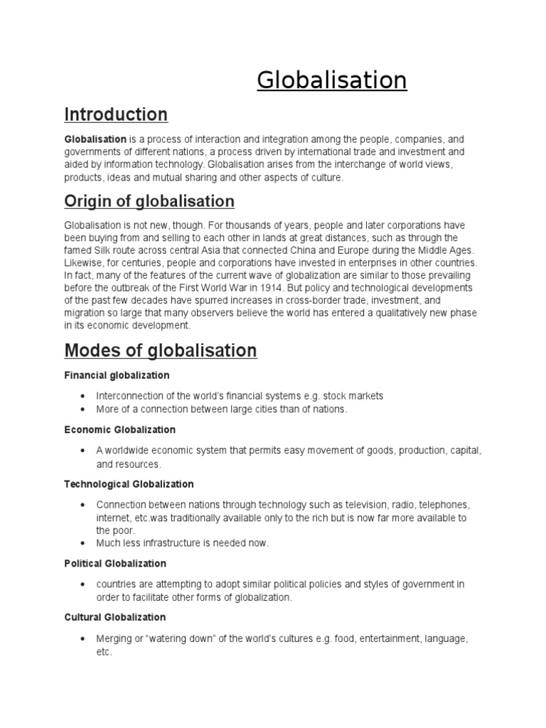 Origin of Globalisation | PDF | Globalization | Economics