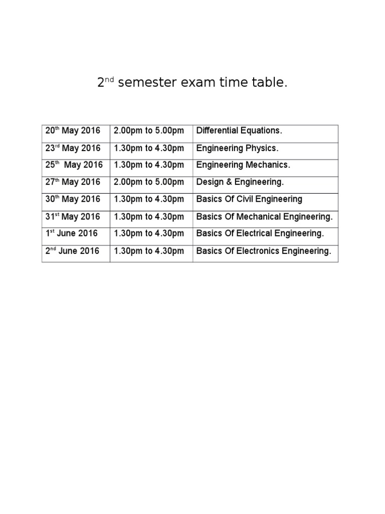 2 Semester Exam Time Table.: TH RD TH TH TH ST ST ND | PDF