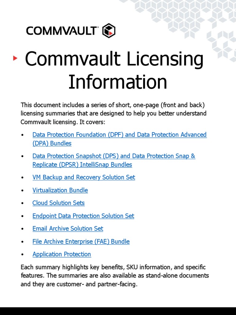 Commvault Licensing Information Summaries | PDF | Cloud Computing | Backup