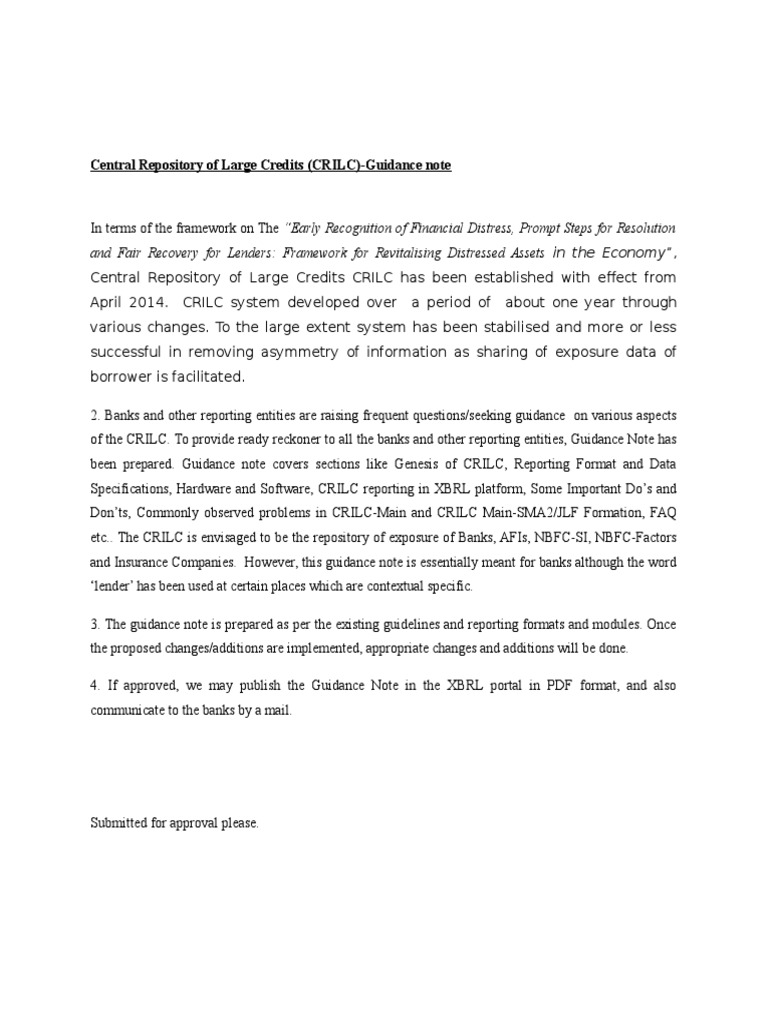 Central Repository of Large Credits (CRILC) - Guidance Note | PDF ...