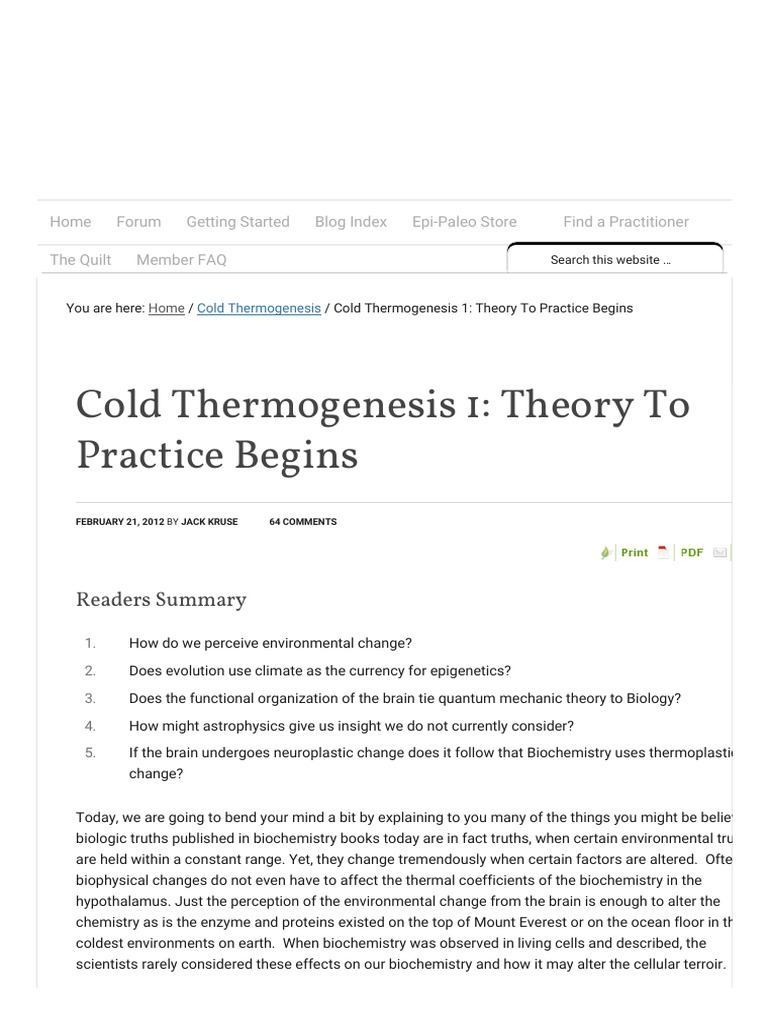Cold Thermogenesis 1 - Theory To Practice Begins | PDF | Evolution ...