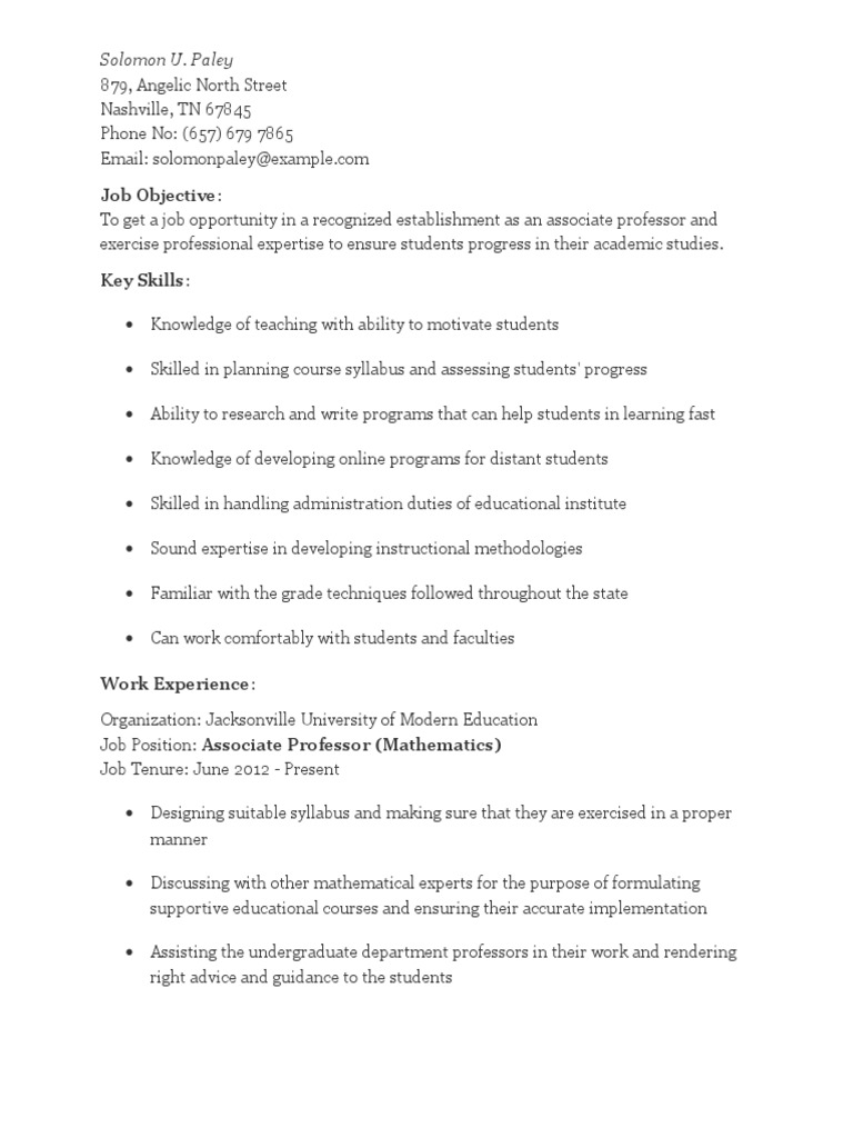 Job Objective:: Solomon U. Paley | PDF | Academic Degree | Professor