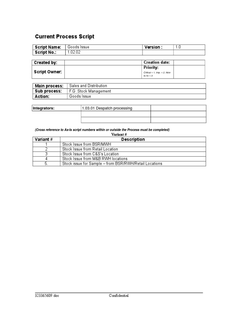 Current Process Script: Script Name: Script No.: Created By: Script ...