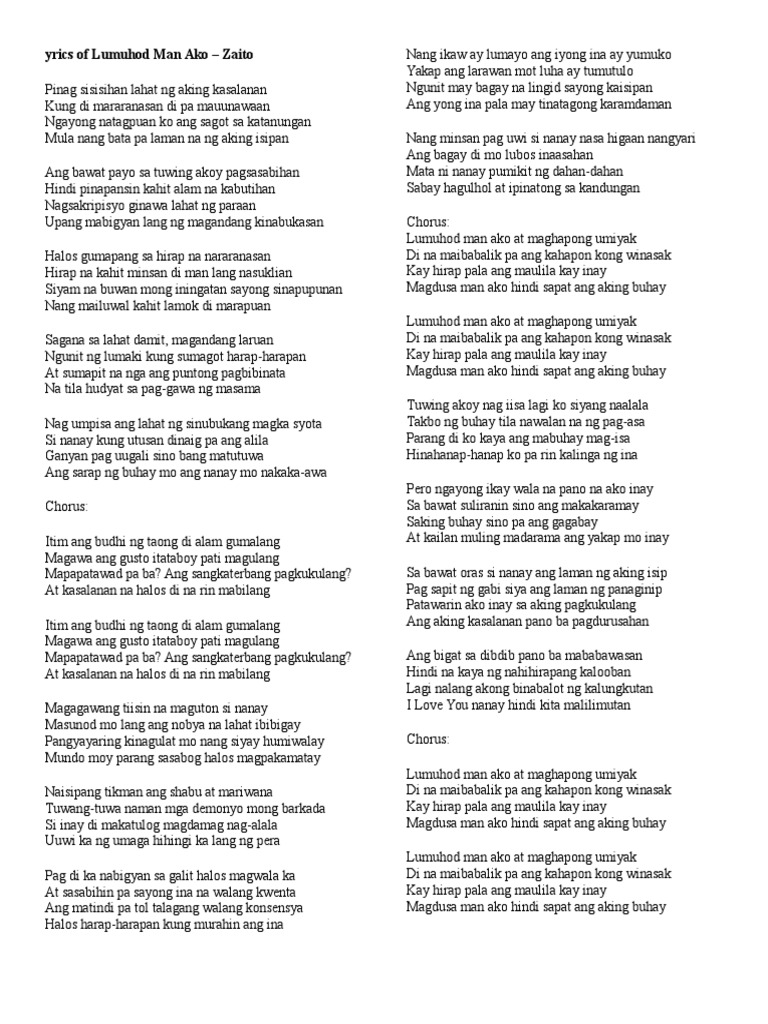 Yrics of Lumuhod Man Ako | PDF