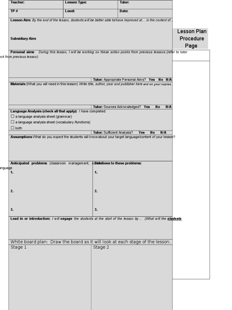 Lesson Plan Procedure: Time Intera CT Stage Aim Procedure | PDF