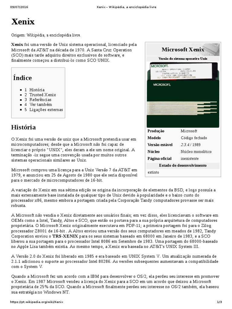 Microsoft Xenix | PDF | Variantes de Unix | Equipamento de escritório