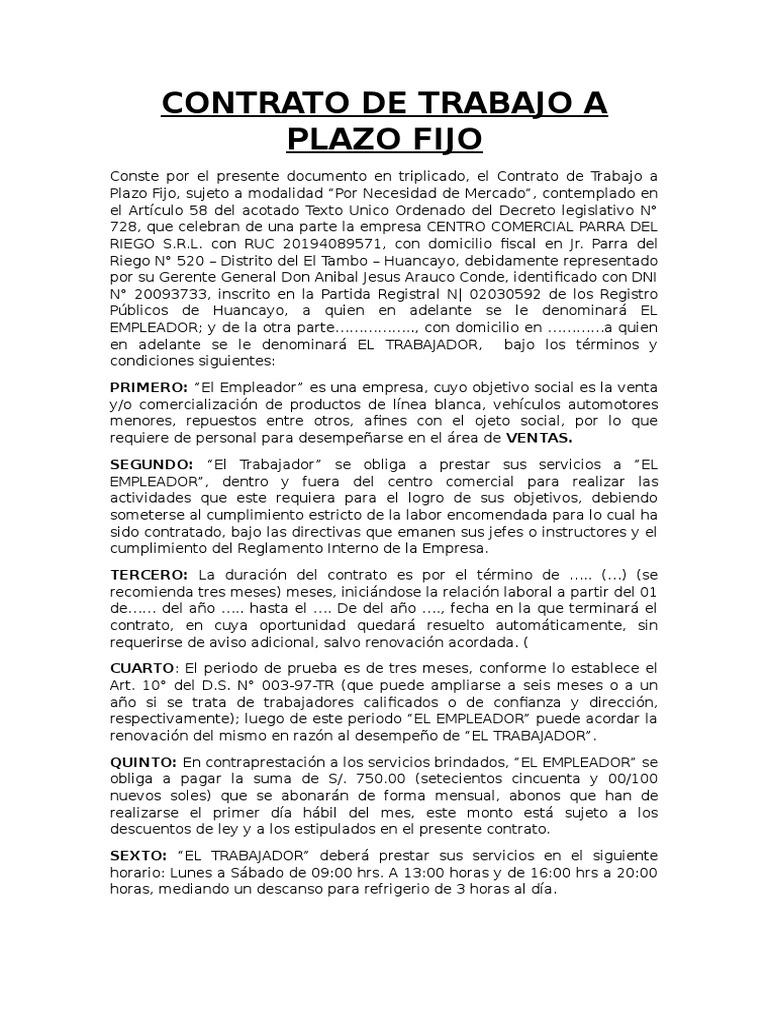 Contrato de Trabajo A Plazo Fijo | PDF | Derecho laboral | Información del gobierno