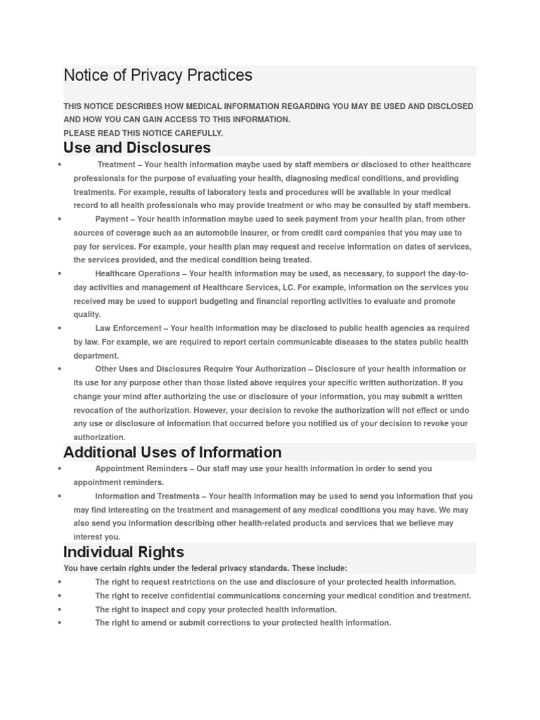 Notice of Privacy Practices | PDF | Health Informatics | Privacy