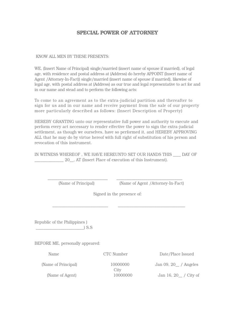 Special Power of Attorney Draft | PDF