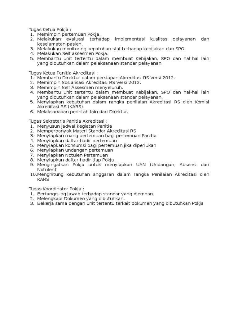 Tugas Pokja Akreditasi | PDF