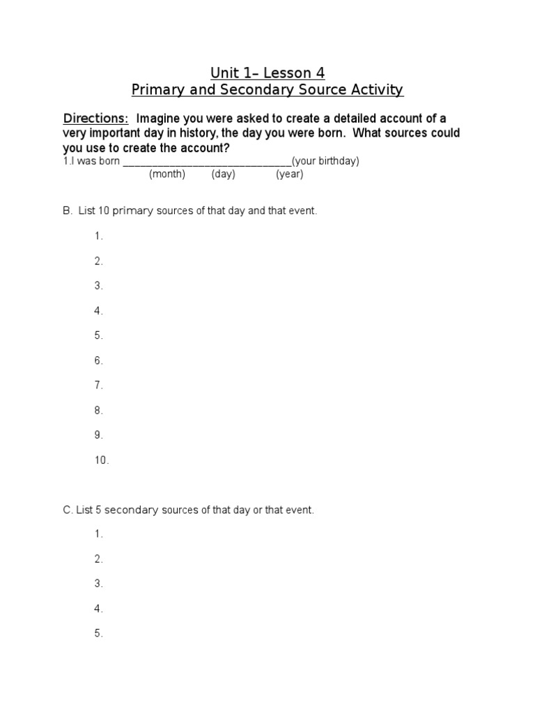2 Primary and Secondary Source Activity | PDF | Social Science