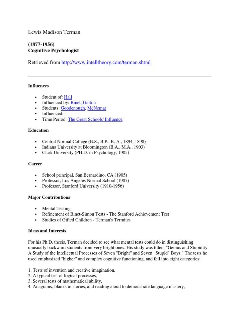 Louis Terman Human Intelligence | PDF | Intelligence Quotient | Applied ...