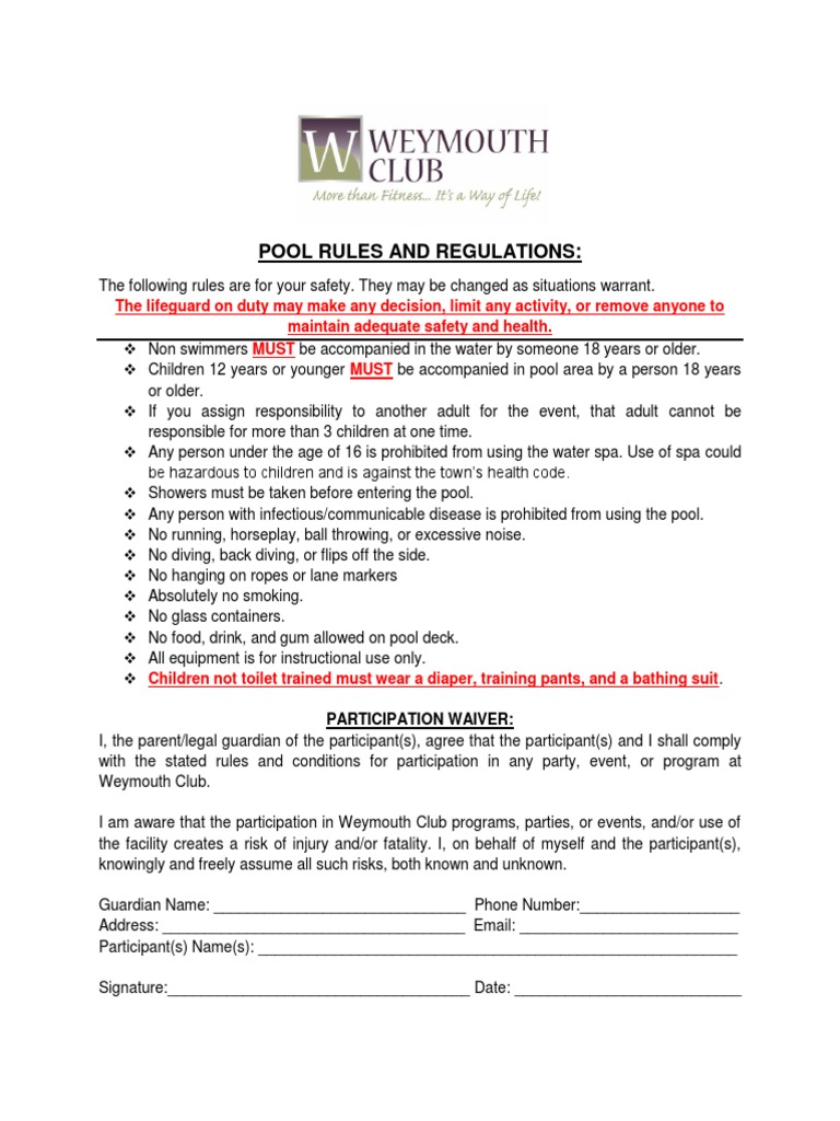 Pool Participation Waiver | PDF