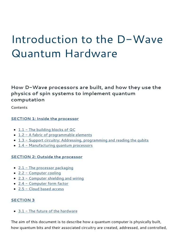 Introduction To The D-Wave Quantum Hardware - D-Wave Systems | PDF ...