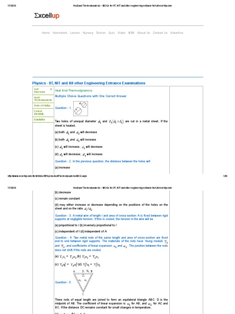 Heat and Thermodynamics - MCQs | PDF | Temperature | Heat