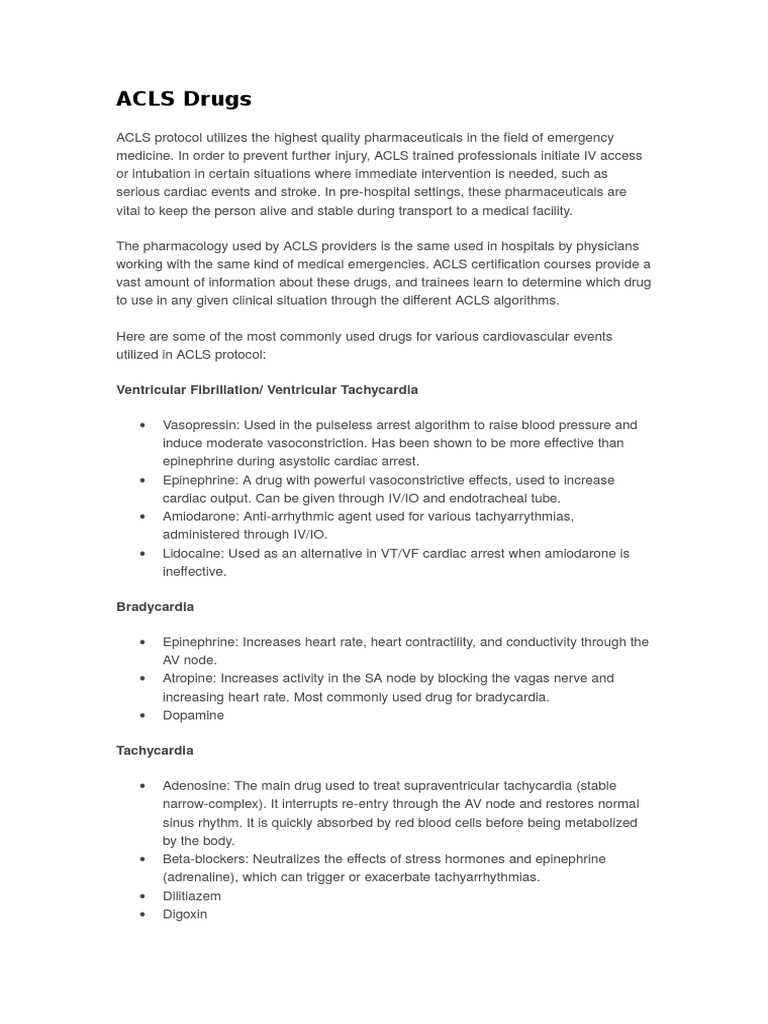 Acls Drugs | PDF | Pharmaceutical Drug | Heart