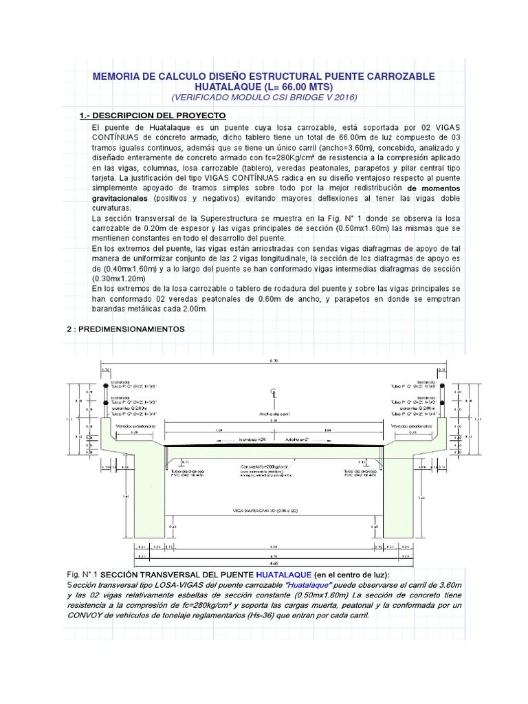 Memoria de Calculo Diseño de puente | PDF | Eje | Puente