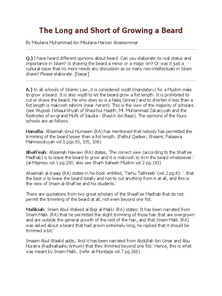 The Long and Short of Growing A Beard | PDF | Hadith | Beard