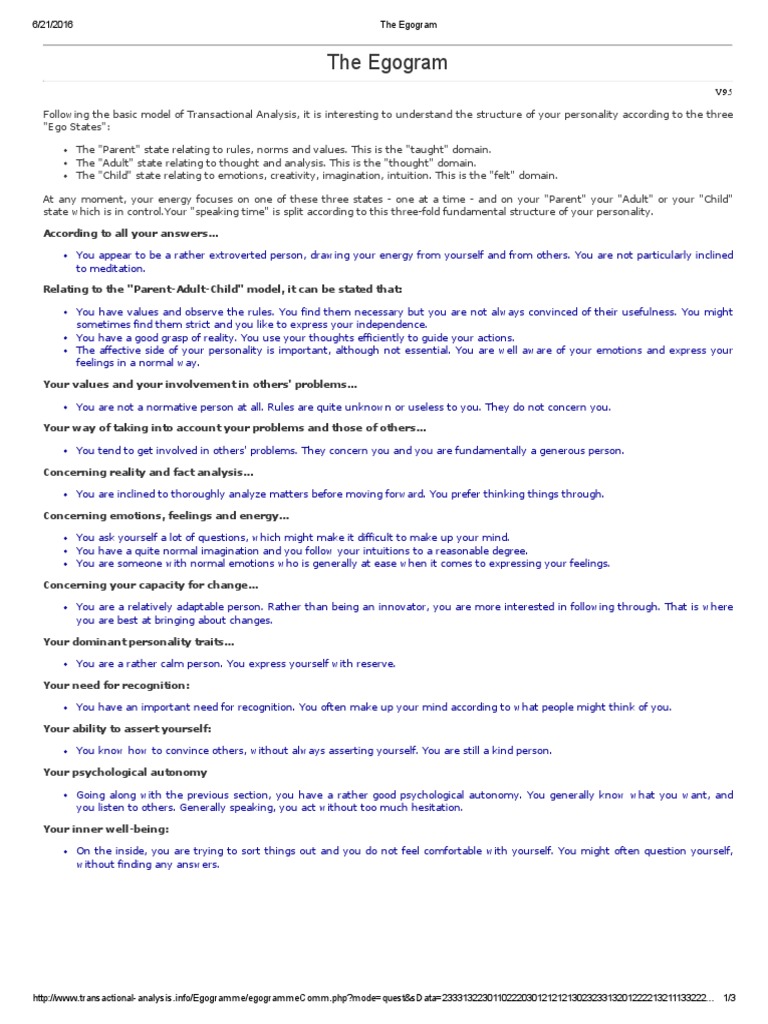 The Egogram | Download Free PDF | Value (Ethics) | Emotions