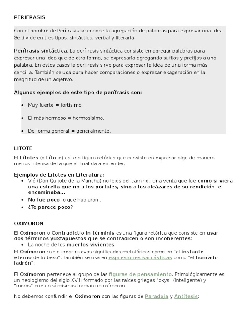Perífrasis y Lítote: Definición y Ejemplos | PDF | Metáfora | Técnicas ...