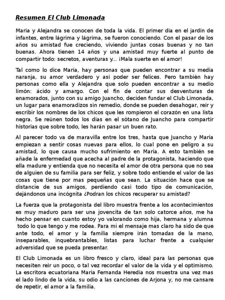 Resumen El Club Limonada | PDF | Amor