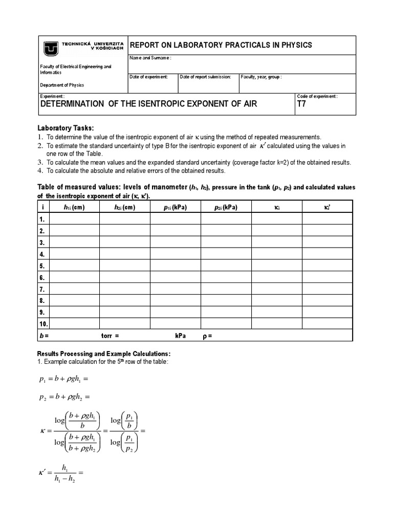 Air Isentropic Exponent Determination | PDF | Uncertainty | Exponentiation