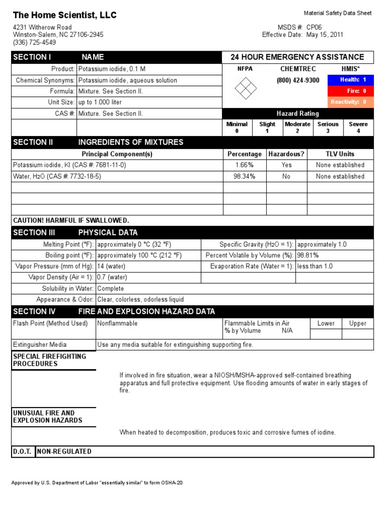 Msds KI | Water | Chemistry | Free 30-day Trial | Scribd