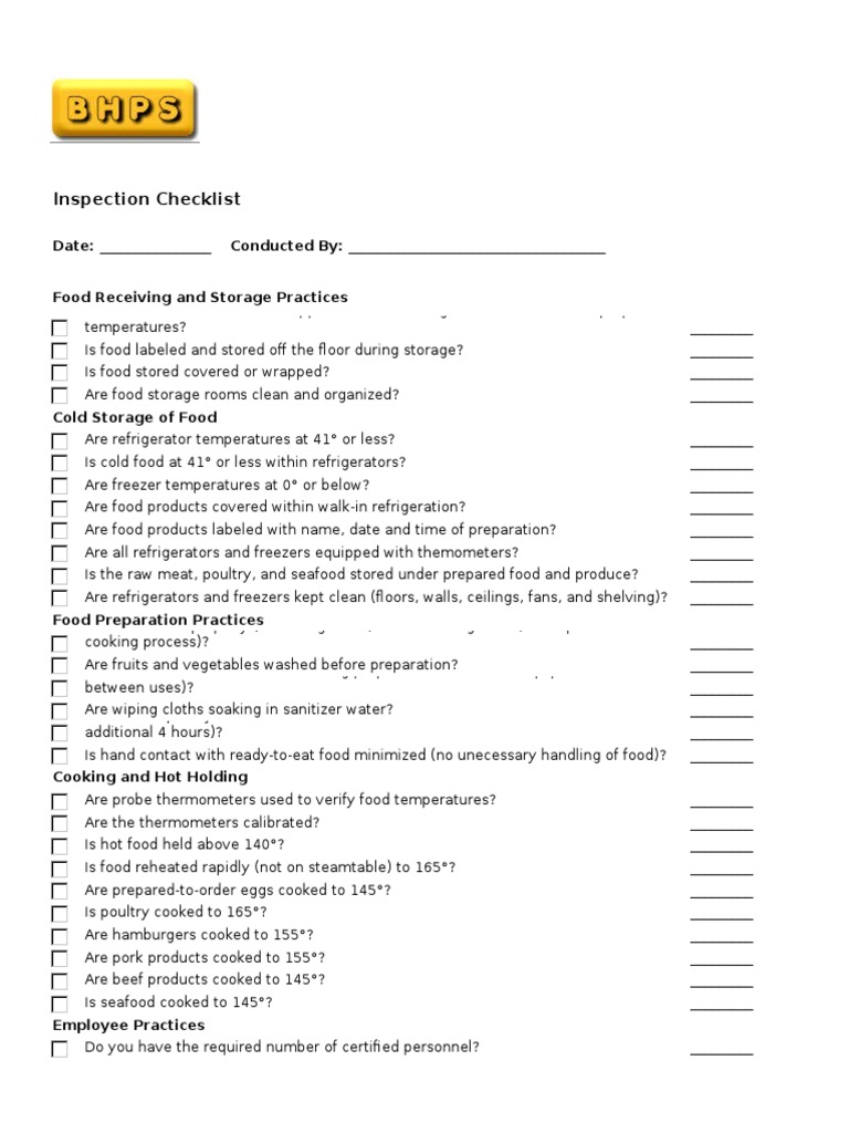 F B Inspection Check List Format | PDF