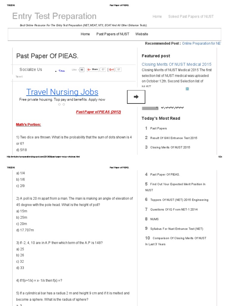 Past Paper of PIEAS | PDF | Force | Mass