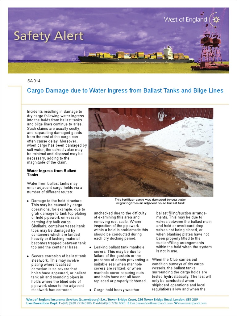 Sa014 Cargo Damage Due To Water Ingress From Ballast Tanks and Bilge ...