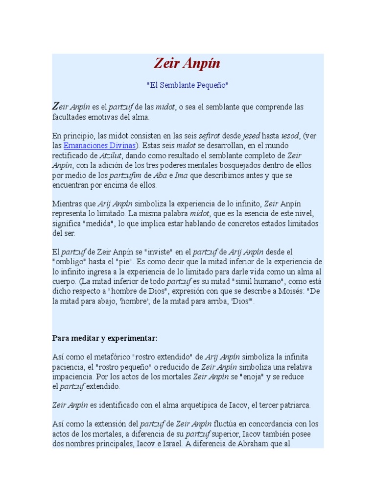Significado de Zeir Anpín en Kabbalah | PDF | Kábala | Ligero