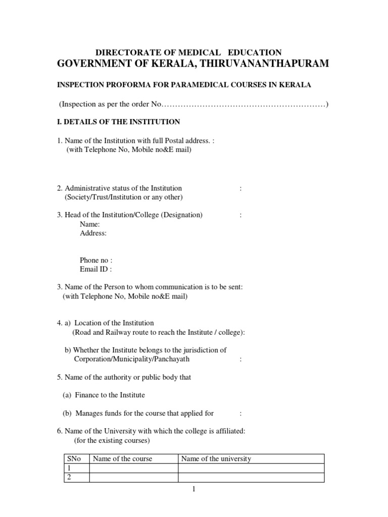 Paramedical Course Inspection Proforma | PDF | Medical Laboratory | Mail